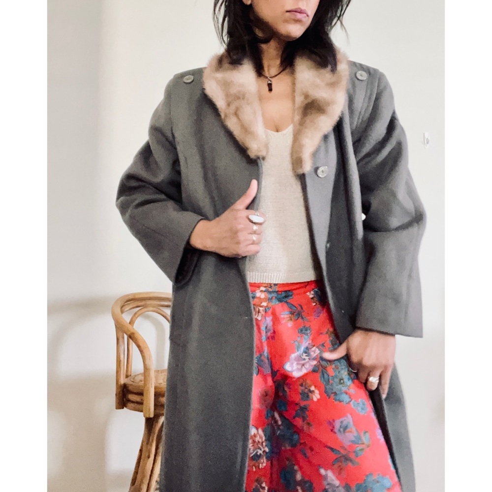 Warm- Wool- Amazing Russian Long Trench Coat Gray Fur - Gem